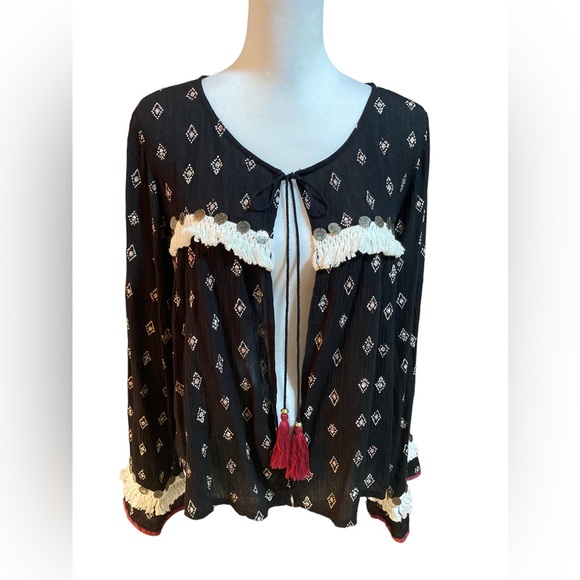 Jaase | Tops | Jaase Womens Black Hippie Boho Chic Top Blouse Cardigan ...